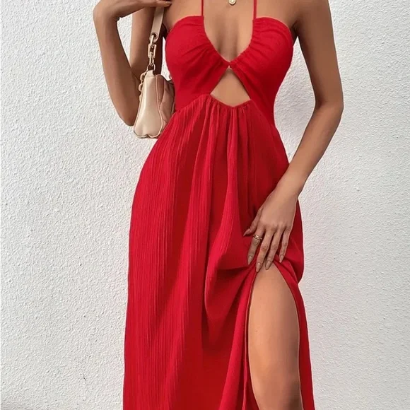 solid cross halter dress